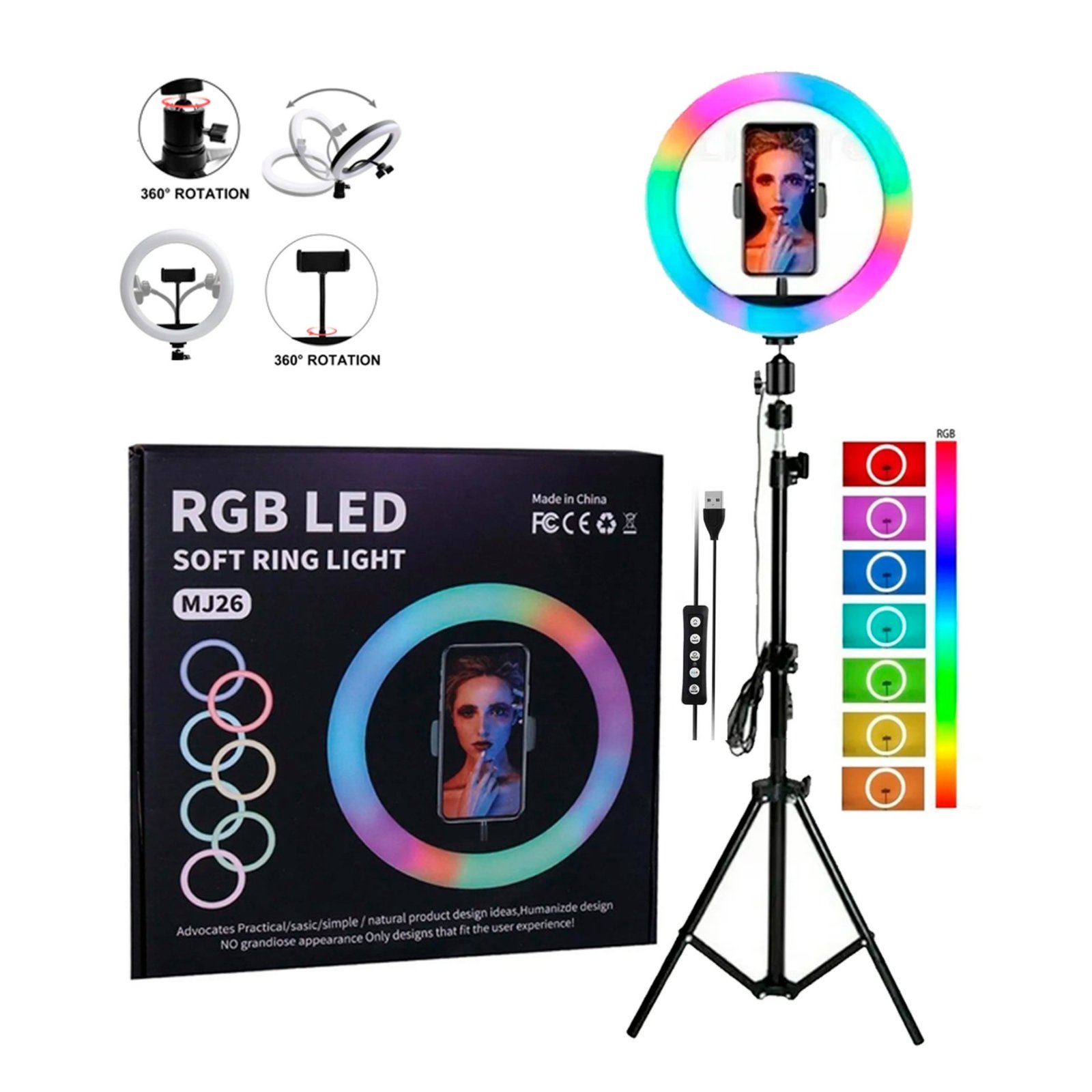 ARO LUZ LED 26 CM RGB + Trípode 2.10 Metros - Genesis Multiservicios Import